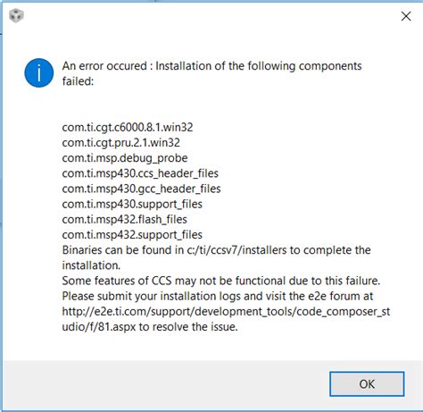 CCS CCS Installation Failure On Windows Bit Code Composer Studio Forum Code Composer