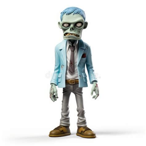 Highly Detailed 3d Render Of A Robot Zombie With Blue Hair And Suit