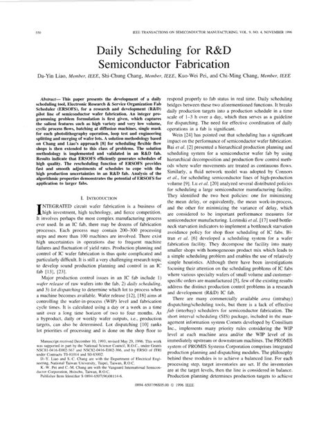 Pdf Daily Scheduling For Randd Semiconductor Fabrication