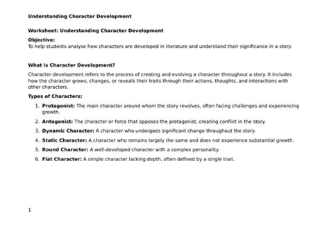 Worksheet Understanding Character Development Teaching Resources