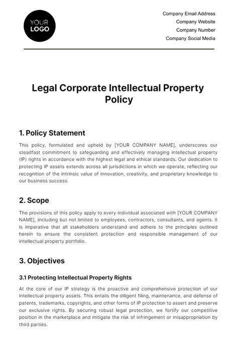 Free Legal Corporate Intellectual Property Policy Template To Edit Online