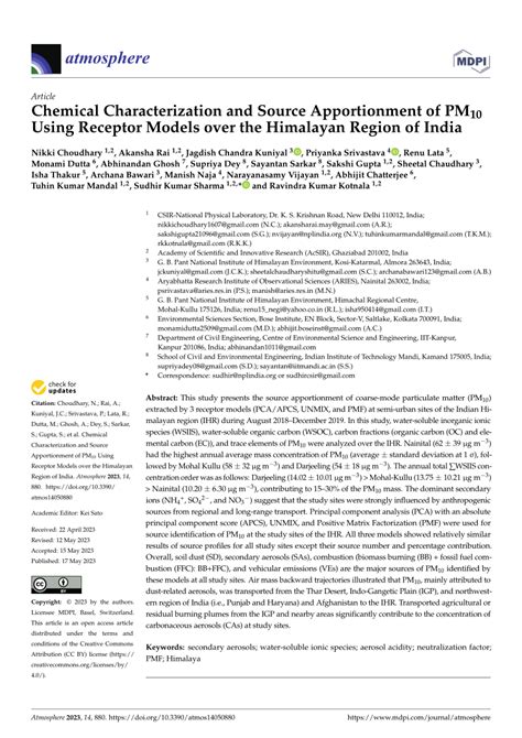 Pdf Chemical Characterization And Source Apportionment Of Pm10 Using