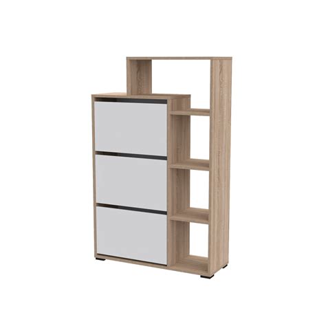 ფეხსაცმლის კომოდი თარო Puzzle ყავისფერ თეთრ ფერში 90 32 143სმ