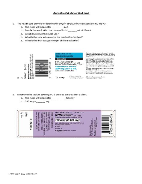 Medication Calculation Worksheet Winter Enrichment Tagged