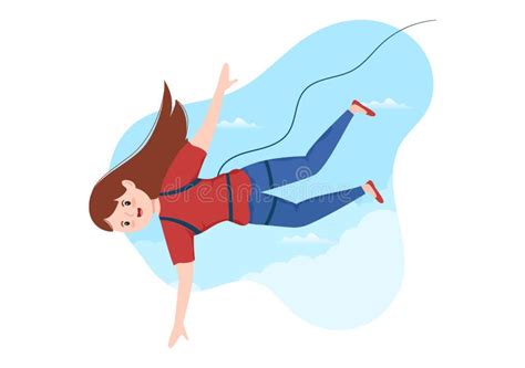 Bungee Jumping Illustration With A Person Wearing An Elastic Rope