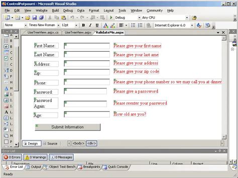Creating A Page That Employs Validation Controls ASP NET