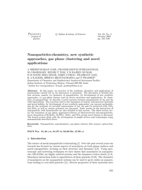 Nanoparticles Chemistry New Synthetic Approaches Gas Phase Clustering