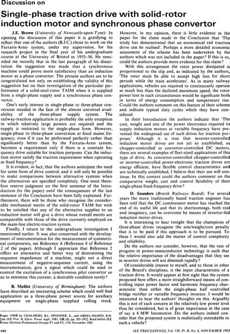 Discussion On “single Phase Traction Drive With Solid Rotor Induction Motor And Synchronous