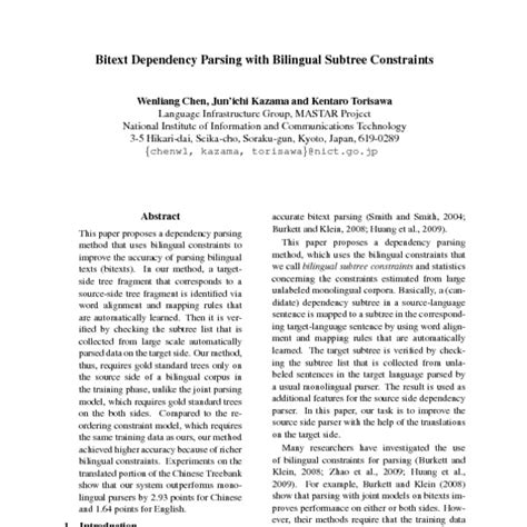 Bitext Dependency Parsing With Bilingual Subtree Constraints Acl Anthology