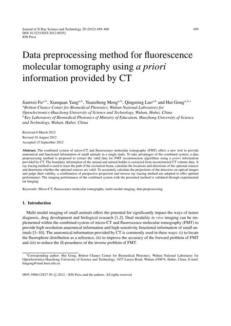 Pdf Data Preprocessing Method For Fluorescence Molecular Tomography Using A Priori Information