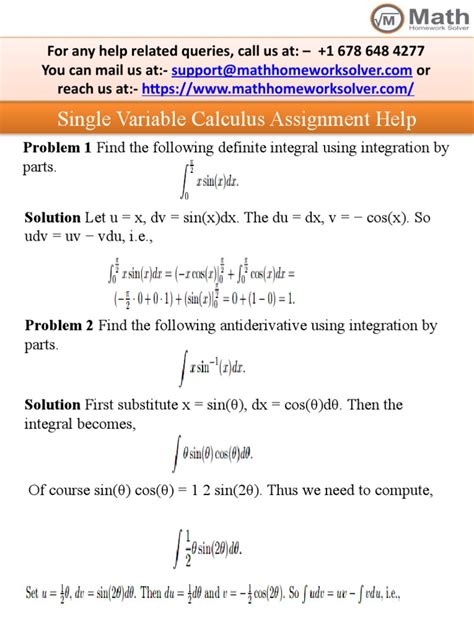 Single Variable Calculus Assignment Help Pdf Integral Trigonometric Functions