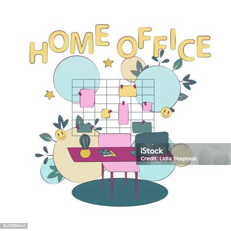 작업실 가구의 벡터 그림입니다 프리랜서 개념 홈 오피스 사람이 없는 모든 원격 작업 그림에 대한 개념 귀여운에 대한 스톡 벡터