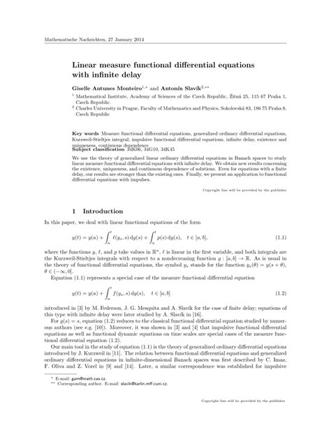 Pdf Linear Measure Functional Differential Equations With Infinite Delay
