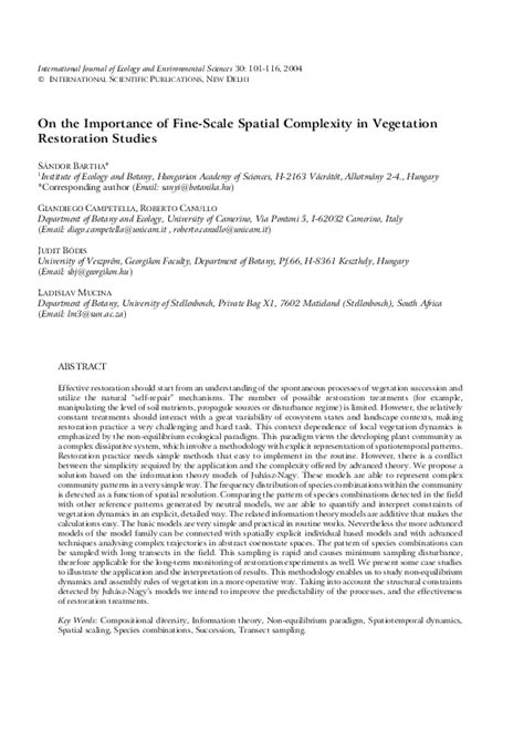 Pdf On The Importance Of Fine Scale Spatial Complexity In Vegetation