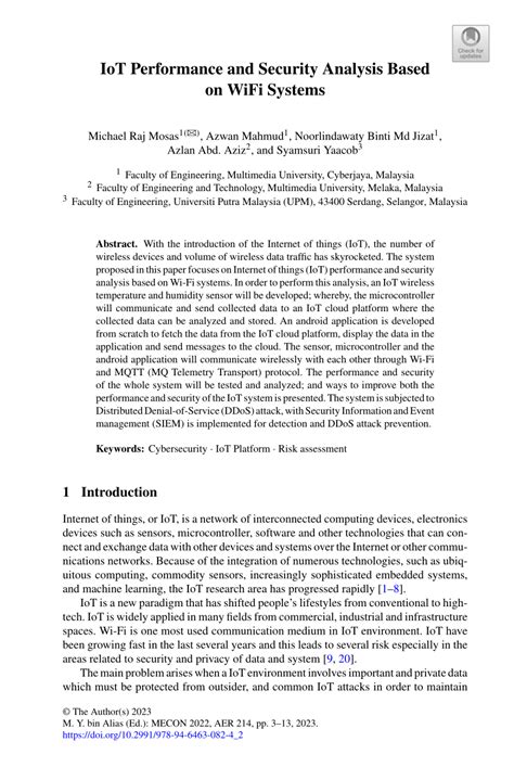 Pdf Iot Performance And Security Analysis Based On Wifi Systems