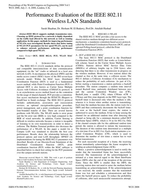 Pdf Performance Evaluation Of The Ieee 802 11 Wireless Lan Standards