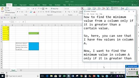 Excel Find Minimum Value In A Column Which Is Greater Than A Certain Value Youtube