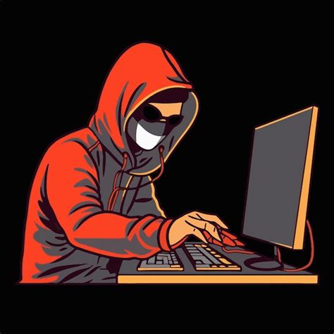Premium Vector Hacker Wearing A Mask And Wearing A Mask On His Face Is Typing On A Computer