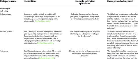 Coding Scheme And Example Interview Questions And Coded Segments