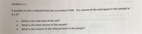 Solved A Sample Of Soil Is Collected That Has A Porosity Of Chegg Com