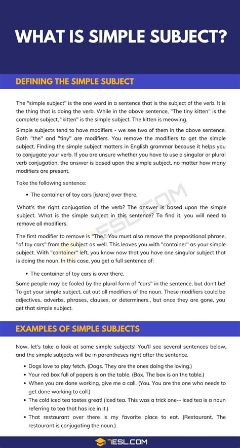 What Is A Simple Subject Useful Examples Of Simple Subject 7ESL Simple Subject