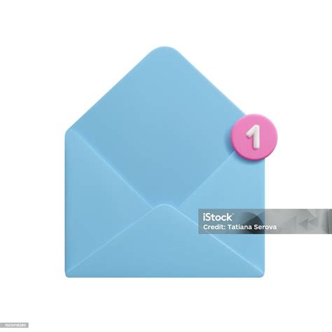 하나의 새 메시지 알림이 있는 3d 메일 편지 봉투입니다 귀여운 만화 스타일의 3d 파란색 열린 이메일 봉투에는 흰색 배경에 격리된 1개의 알림 기호 기호 벡터 그림이