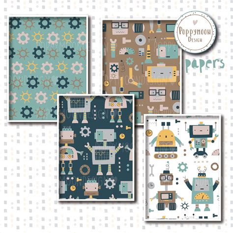 Robot Patterns Printable Digital Paper Pack Etsy