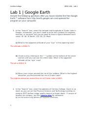 GEOG 101L Lab 1 Docx Cerritos College GEOG 101L Lab 1 Lab 1 Google Earth Answer The