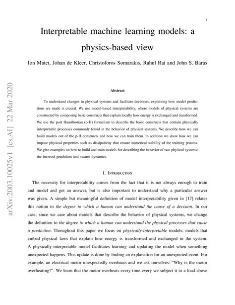 Interpretable Machine Learning Models A Physics Based View Deepai
