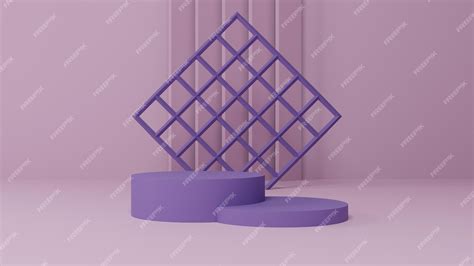 3d 최소 파스텔 핑크 및 보라색 받침대 또는 연단 모형 디스플레이 빈 플랫폼 디스플레이 제품 프리미엄 사진