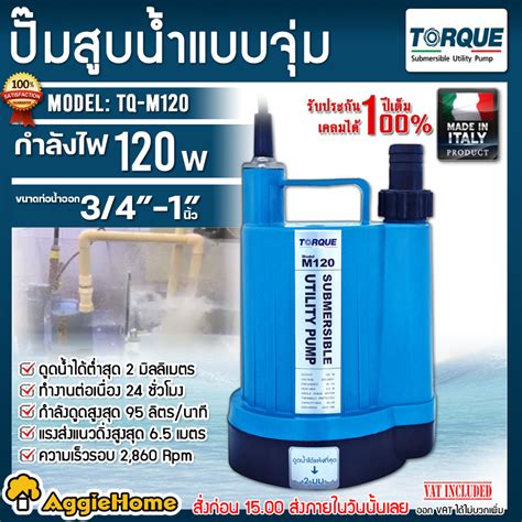 Torque ปั๊มจุ่ม ปั๊มแช่ รุ่น Tq M120 กำลัง 120วัตต์ ท่อออก 3 4 ดูด