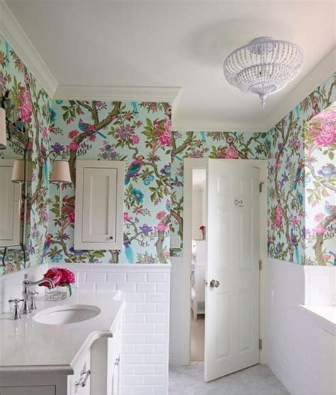Beautiful Floral Wallpaper In Modern Bathrooms 35 Wall Design Ideas
