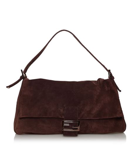 Fendi Pre Owned Womens Vintage Xl Baguette Suede Shoulder Bag Brown