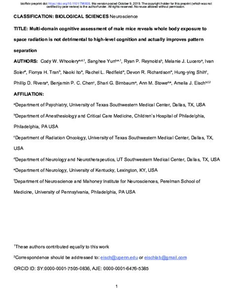 Pdf Multi Domain Cognitive Assessment Of Male Mice Reveals Whole Body Exposure To Space