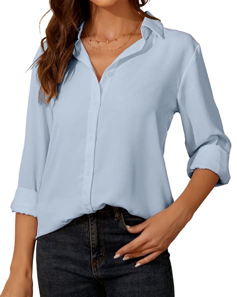 Spring Seaon Womens Button Down Shirt Long Sleeve Classic Collared