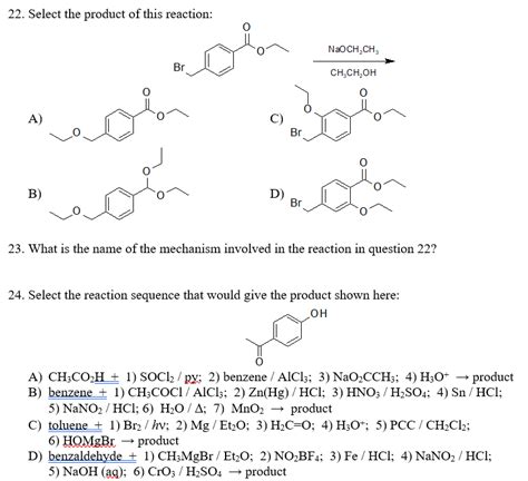 solved 22 ﻿select the product of this reaction what is the