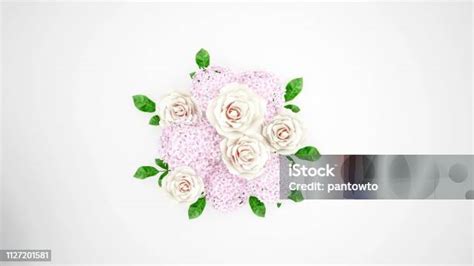 수 국 꽃과 흰색 배경에 장미입니다 겨울 작품에 대 한 꽃다발입니다 3 차원 일러스트 레이 션 3차원 형태에 대한 스톡 사진 및 기타 이미지 Istock