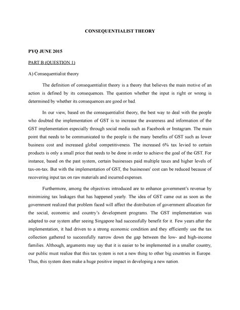 Moral And Ethical Issue Consequentialist Theory Consequentialist Theory Pyq June 2015 Part B