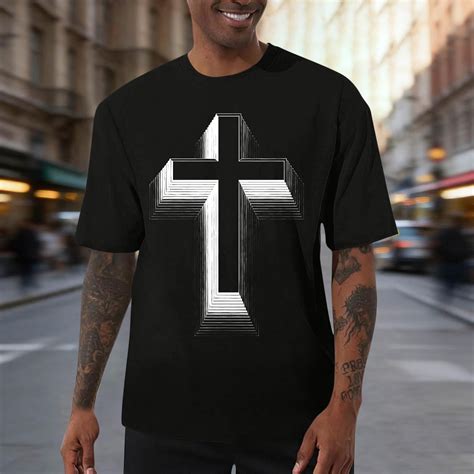 Kalauyu Mens Short Sleeve T Shirts Crew Neck Jesus Cross Printed Shirts