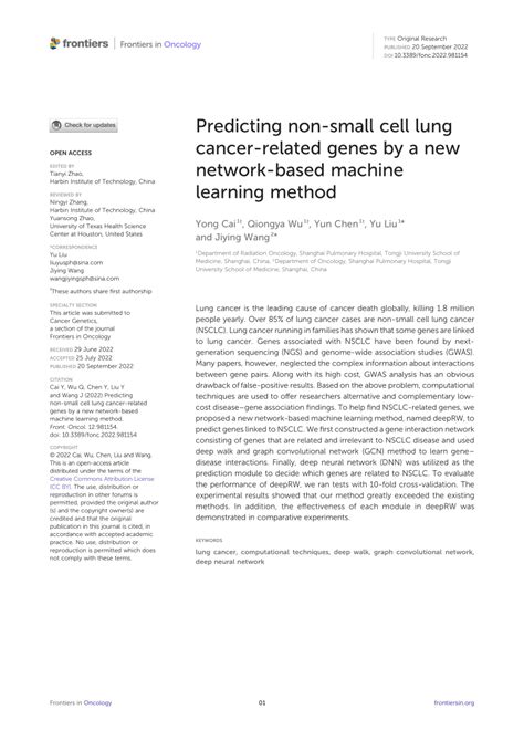 Pdf Predicting Non Small Cell Lung Cancer Related Genes By A New Network Based Machine