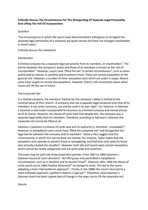 The Circumstances For The Disregarding Of Separate Legal Personality