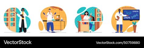 Laboratory Concept With People Scenes Set In Flat Vector Image