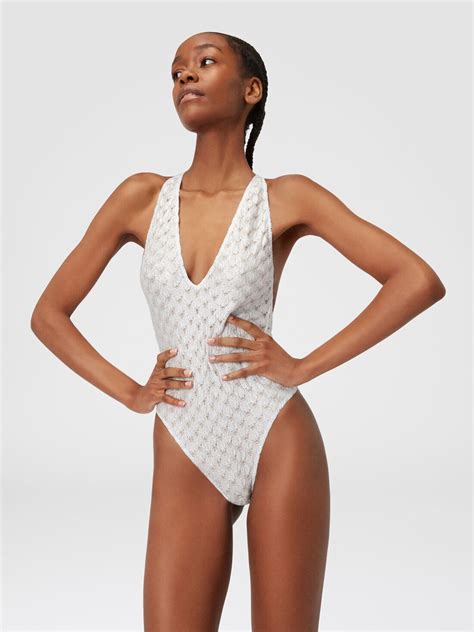 One Piece Swimming Costume In Lace Effect Viscose White Missoni