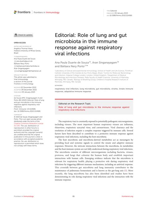 Pdf Editorial Role Of Lung And Gut Microbiota In The Immune Response