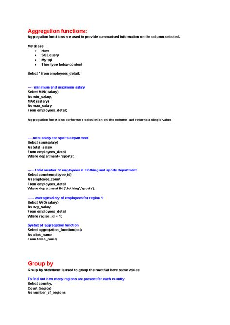 Sql 3 Basics Of Sql Aggregation Functions Aggregation Functions Are Used To Provide