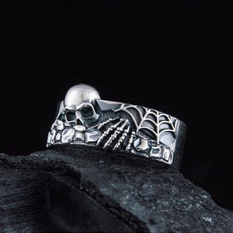 Silver Spooky Skeleton Ring For Haloween Unique Handmade Vkng
