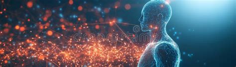 Glowing Humanoid Figure In Abstract Digital Art With Orange And Red Stock Illustration