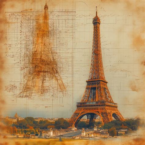 A Close Up Of A Drawing Of The Eiffel Tower Stock Illustration Illustration Of Drawing Style