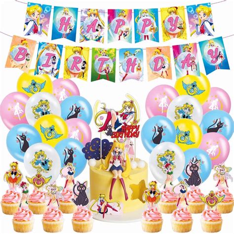 Kit Fiesta Sailor Moon Luna Globos De Cumpleaños Decoración Meses Sin