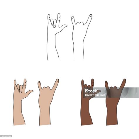 Handgeste Symbol Des Felsens Eine Strichzeichnung Stock Vektor Art Und